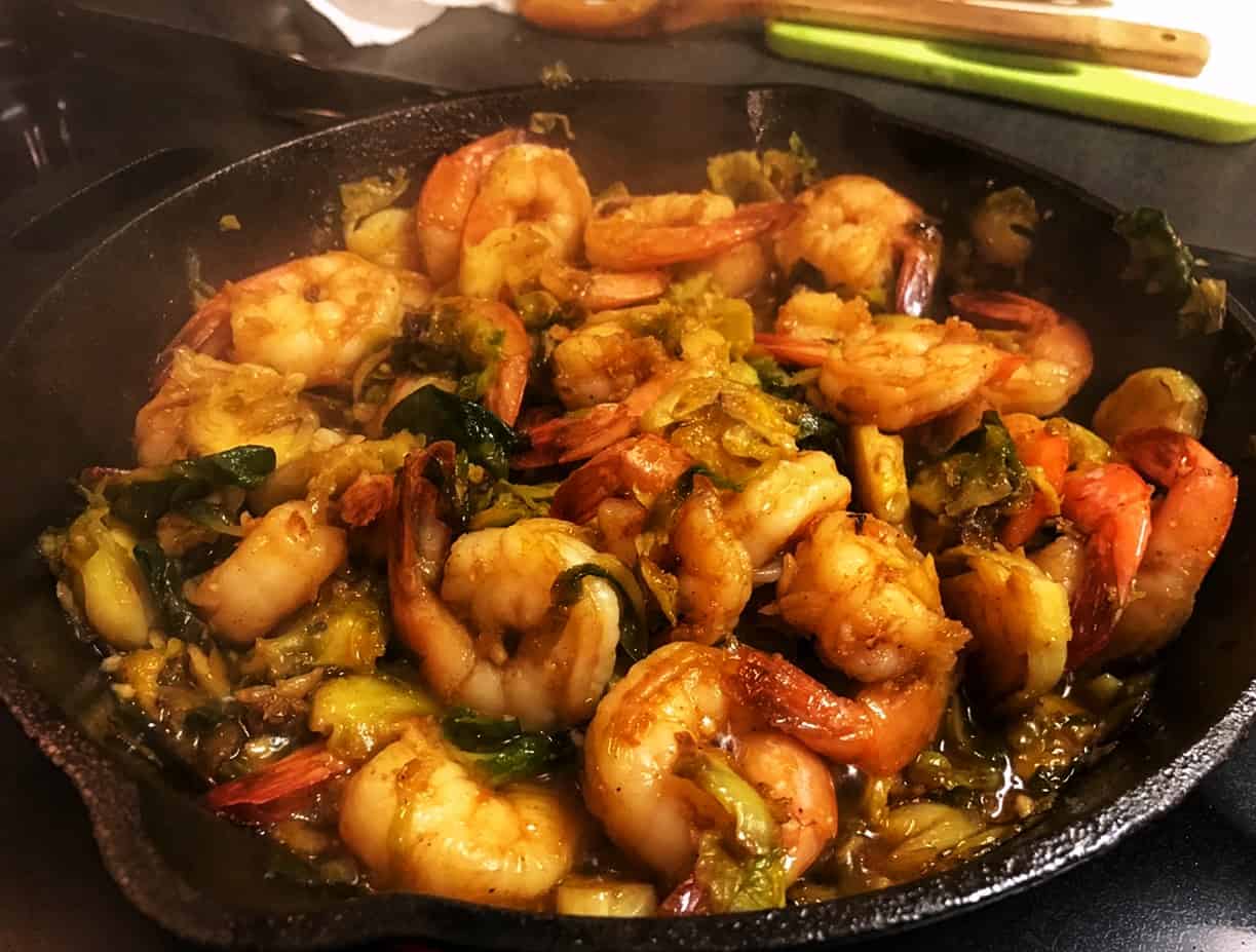 SPICY HONEY SHRIMP WITH BRUSSELS SPROUTS | EASY RECIPE